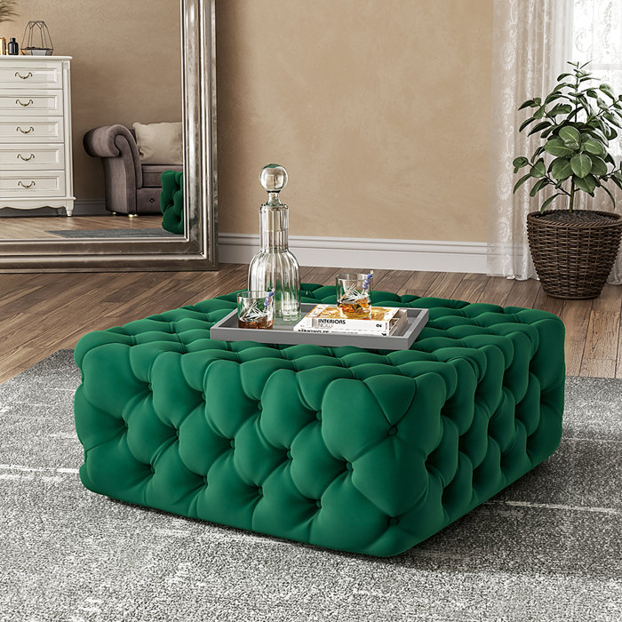 Rosdorf Park Silkleaf 92Cm Wide Velvet Tufted Square Cocktail Ottoman | Wayfair.co.uk